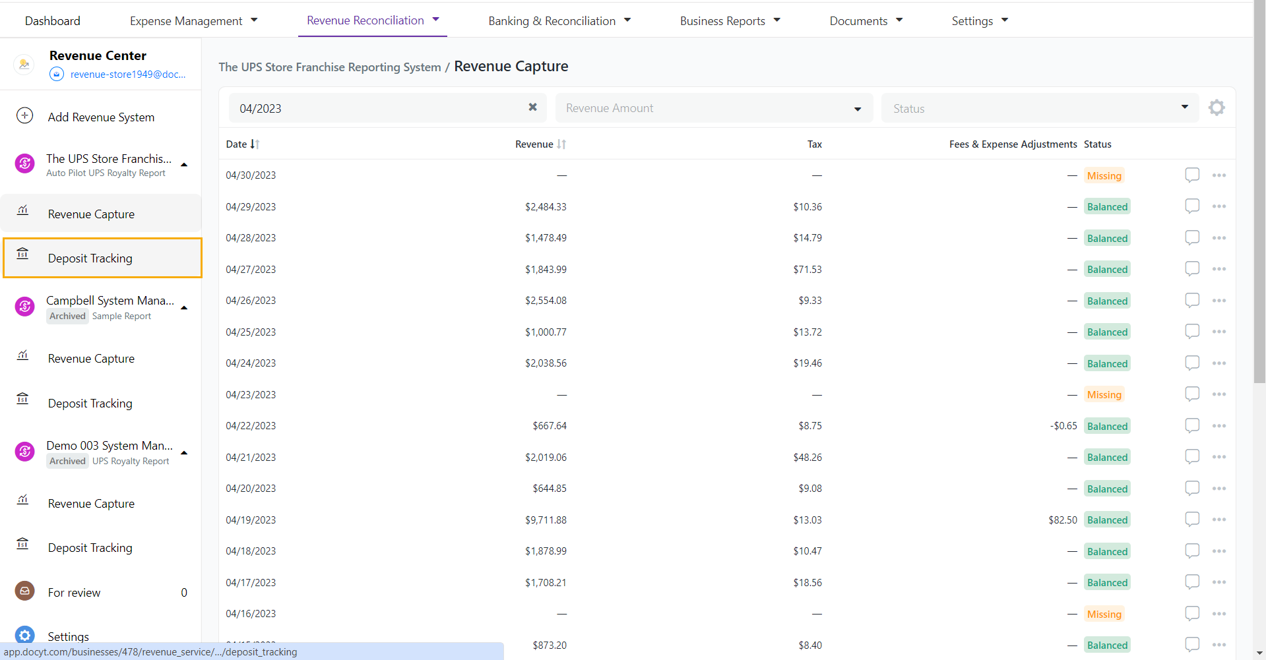 Displaying Revenue Reconciliation Difference Amount