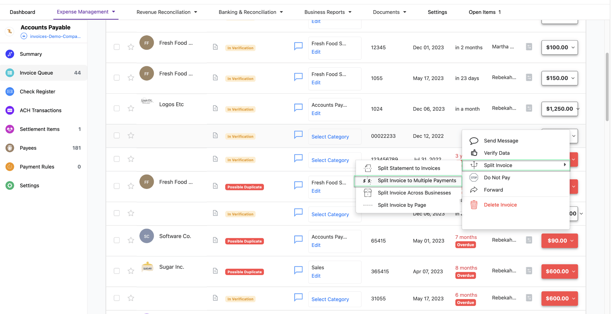 How do I split an Invoice into Multiple Payments?