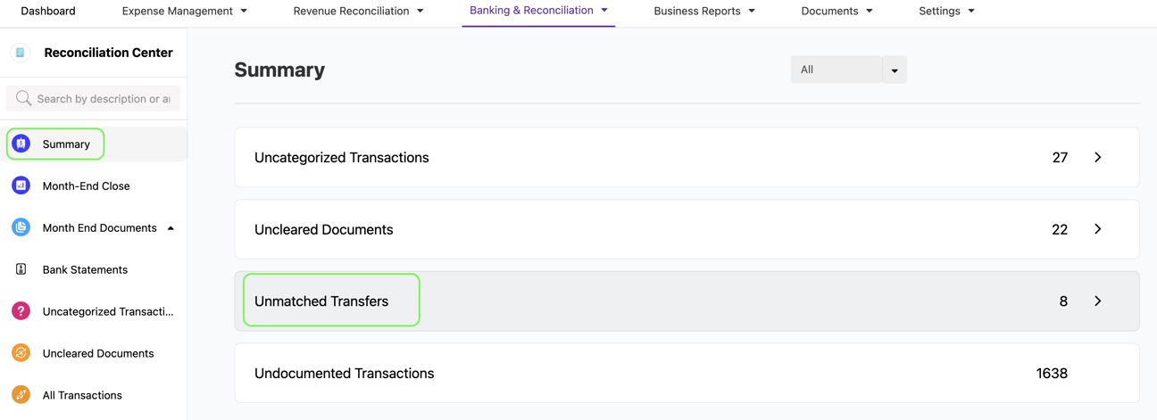 Verifying Uncategorized Transactions: Bank Transfers