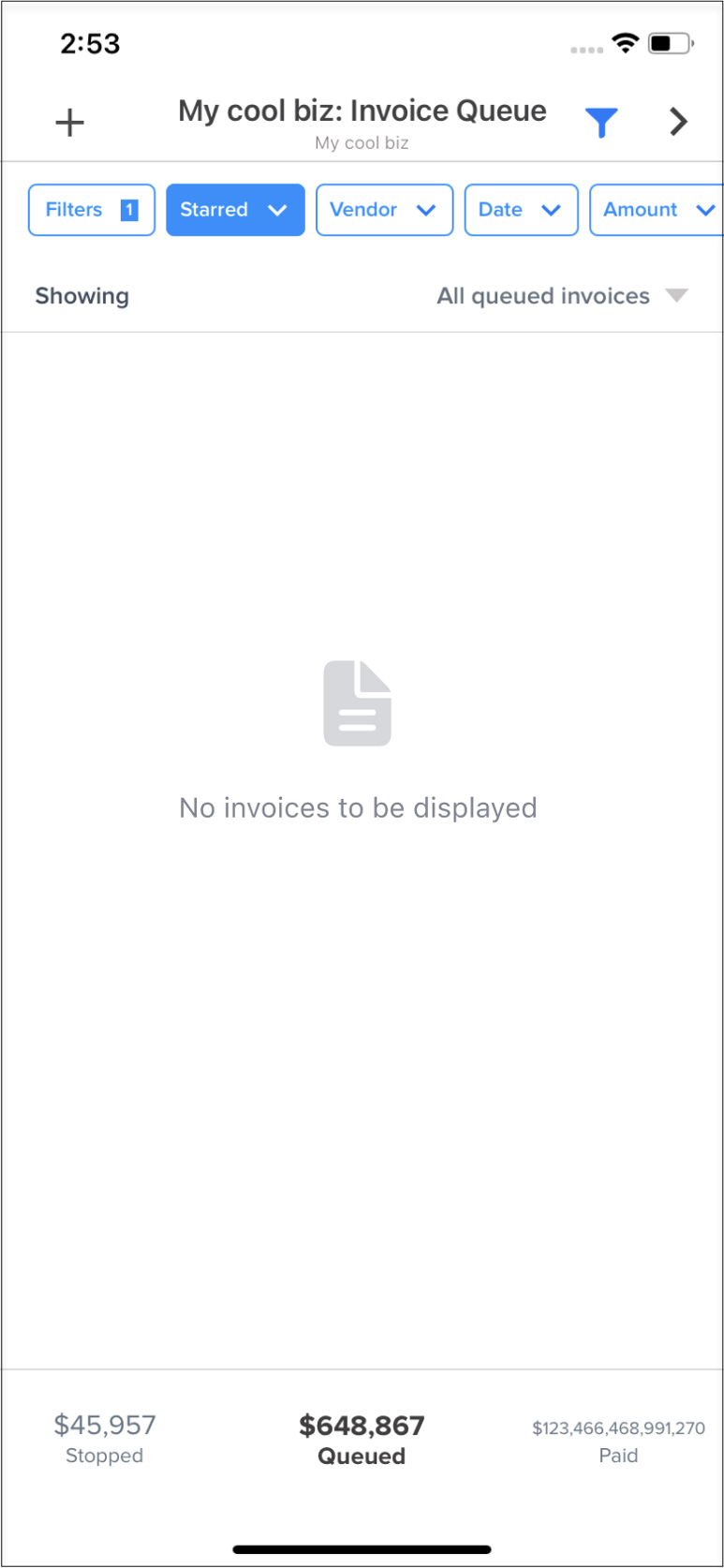 iOS: Empty state for Invoices Listing and Receipt Listing Screen