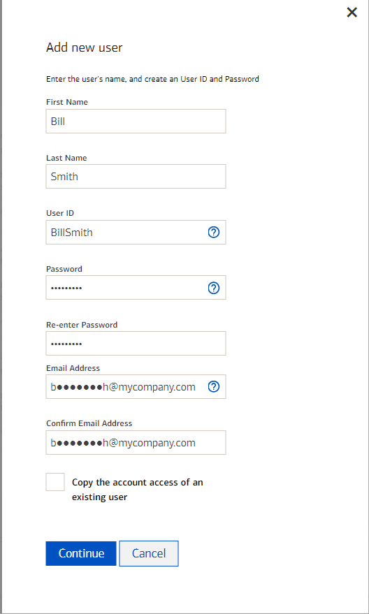 Set up user access in Bank Of America for view-only access: