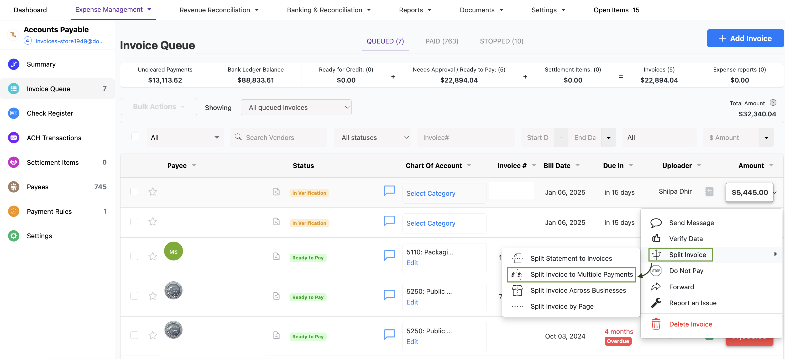 How do I split an Invoice into Multiple Payments?